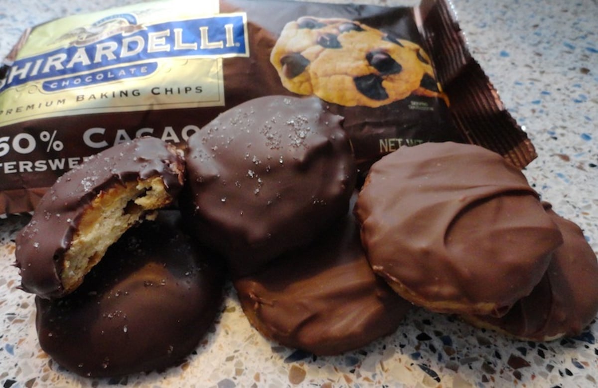 Homemade Girl Scout Tagalongs with Bittersweet Chocolate and Sea Salt