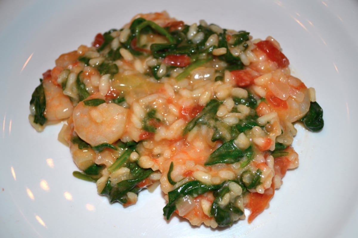 Shrimp Risotto with Spinach, Tomatoes and Parmesan